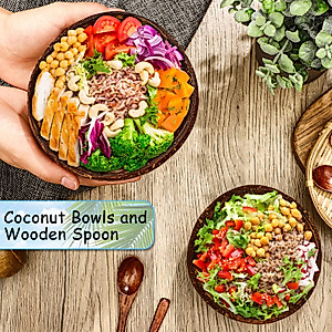 Hoolerry 8 Set Coconut Bowls and Wooden Spoon Set Smoothie Bowls and Spoons Coconut Shells Buddha and Salad Bowls for Vegan Gifts Kitchen Serving