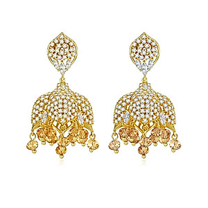 14K Gold Indian Tassel Crystal Drop Earrings for Women,Vintage Palace Style Bell Shape Heavy Industry Dangle Earrings,Fashion Christmas Jewelry Gift for Her (Style 1, 14K Gold)