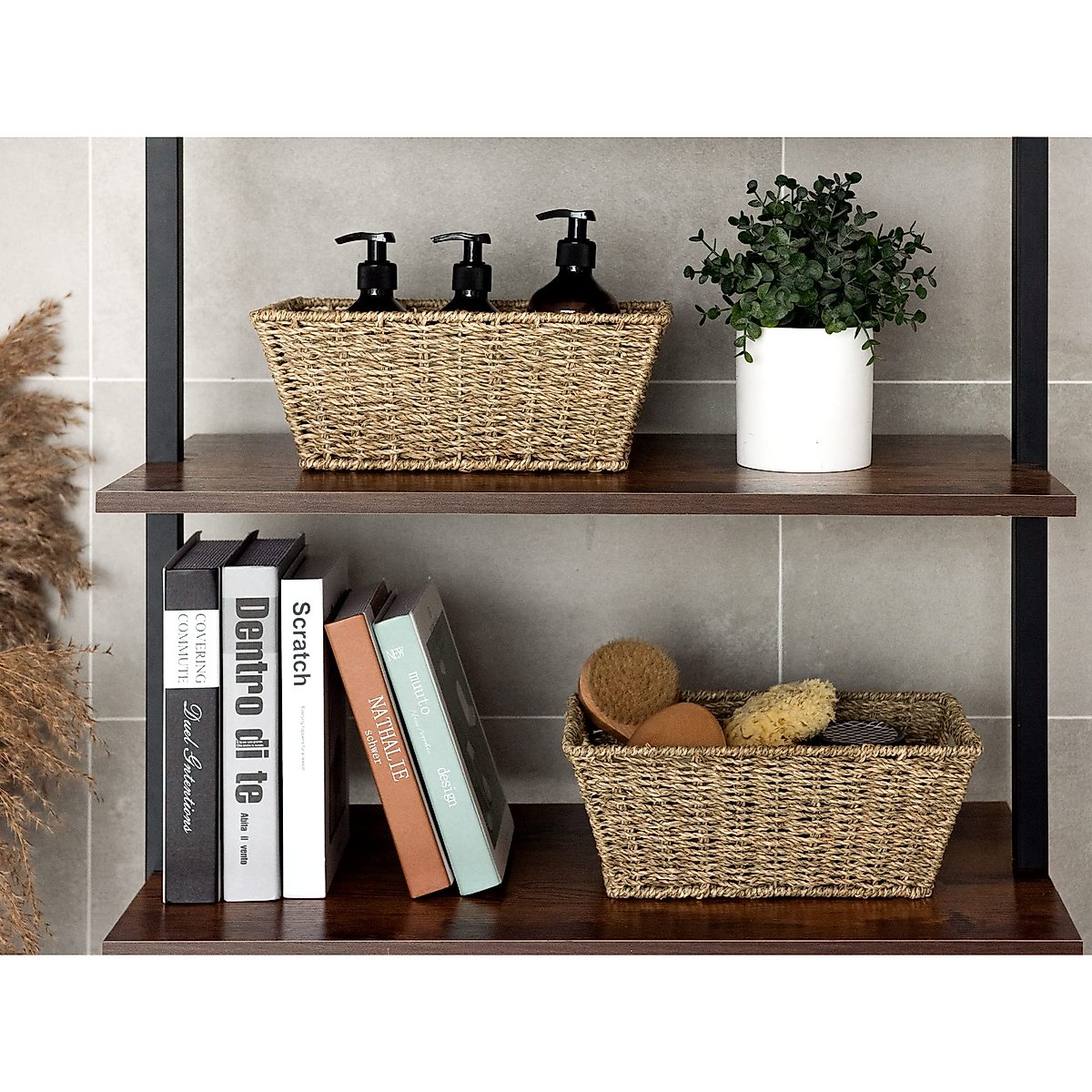 StorageWorks Large Wicker Baskets, Water Hyacinth Baskets for Organizing, Handwoven Storage Baskets with Built-in Handles, 2 Pack