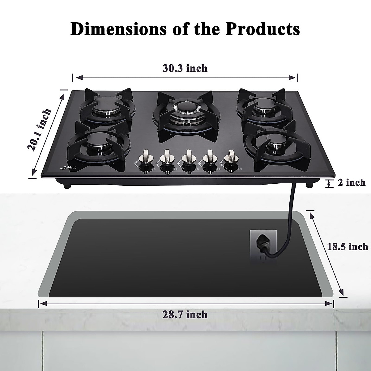 30 Cooktop gas, 5 Burners gas stovetop 30 inch,Gas Stove Gas Hob Stovetop Tempered Glass Cooktop Cast Iron Grates Built-in Gas Stove Top LW5G01 LPG/NG Gas Cooktop Black