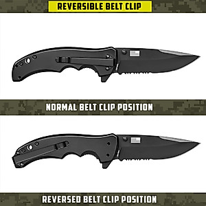 Military Gift Shop MVP 1805-SOT Black Stealth Tactical Pocket Knife | Steel Black Titanium Coated Folding Knife with Reversible Clip | SOT Black Knife