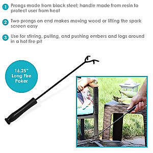 Sunnydaze 16" Fire Pit Poker - Durable Heat-Resistant Handle - for Indoor or Outdoor Use
