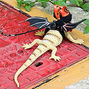 Xuniea 2 Sets Halloween Thanksgiving Bearded Dragon Lizard Leash Harness Hat Set with Halloween Pumpkin Hat, Reptile Harness Leash Black Hat Bowtie Set for Bearded Dragon Lizard Reptile Clothes