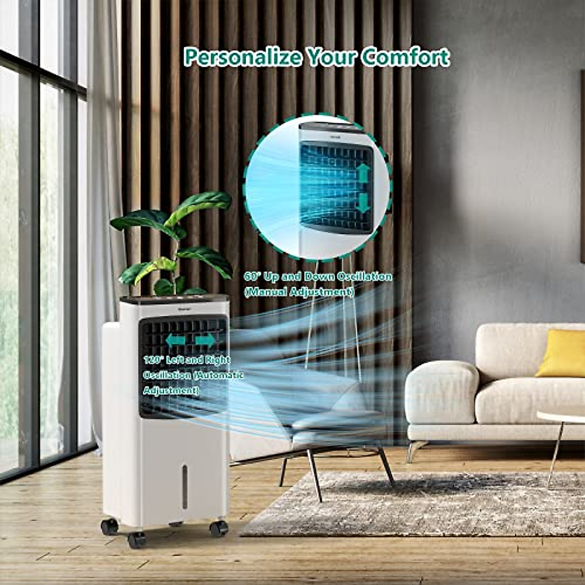 COSTWAY Evaporative Cooler, 3-in-1 Air Cooler with Remote Control, 3-Mode, 3-Speed and 7.5H Timer Function, Include Ice Boxes, Water Tank and Casters, Portable Air Conditioner for Room Home Office