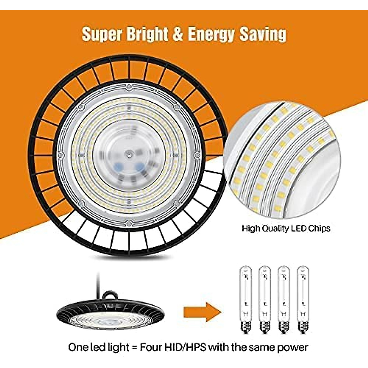 CT CAPETRONIX High Bay LED Shop Lights 2 Pcs 100W 5000K 110V 250W HID/HPS Equivalent 13,000LM, 5' Cable with 110V Plug, Hanging Hook, 120°, LED High Bay Light for Gym Garage Shop Warehouse (2Pack