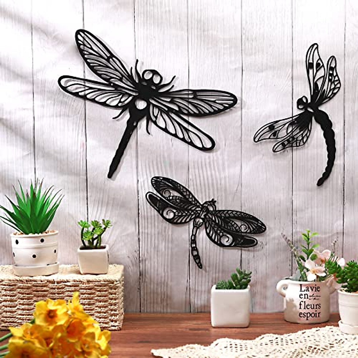 Moxweyeni 3 Pieces Metal Dragonfly Wall Decor Outdoor Dragonfly Garden Art Metal Indoor Outdoor Fence Outside Hanging Decorations for Home, Living Room, Bedroom, Yard, Patio, Porch