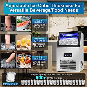 Commercial Ice Maker Machine 130Lbs/24H with 2 Water Inlet Modes, 36Pcs Ice Cubes in 8-15 Mins, Stainless Steel Under Counter/Freestanding Ice Machine with 28Lbs Storage Bin for Home/Shop/Office/Bar