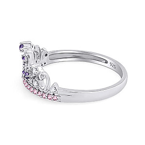 AFFY Round Cut Simulated Multi Stone Rapunzel Princess Style Engagement Wedding Crown Ring in 14k White Gold Over Sterling Silver with Ring Size 8