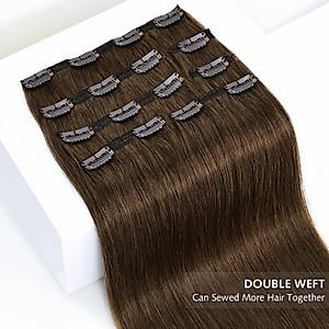 Rose bud Clip in Hair Extensions Real Human Hair 7Pcs 16Clips 10Inch 110g Natural Thick Hair Extensions Human Hair #4 Medium Brown