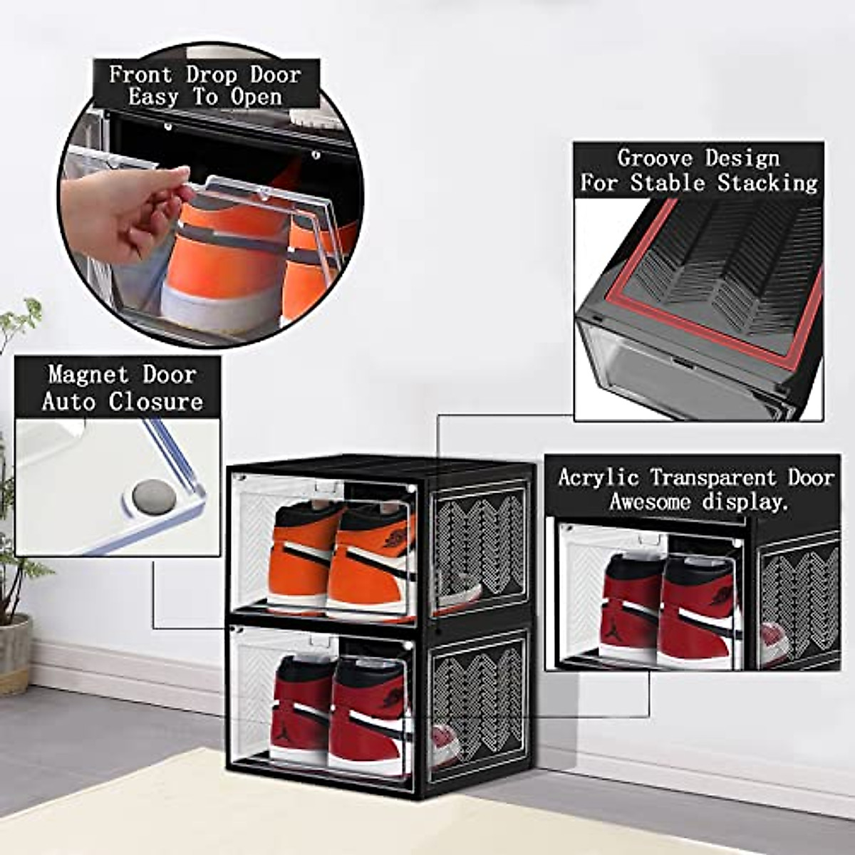 Shoe Boxes Shoe Containers Shoe Organizer for Closet, Shoe Storage Boxes Clear Shoe Boxes Stackable Large Shoe Storage Boxes with Hard Plastic Shoe Boxes Stackable, Clear Shoe Box As your boot & Shoe Boxes Drop Front Shoe Box 2 Pack (WAB2)