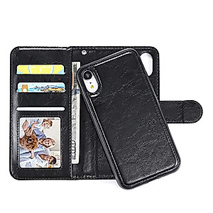 QLTYPRI for iPhone XR Case, [Detachable] Magnetic Wallet Case Durable PU Leather TPU Bumper with Card Holder Kickstand Shockproof Flip Wallet Case for Apple iPhone XR - Black
