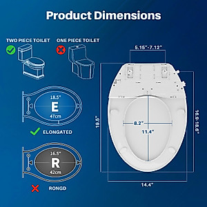 Smart Bidet Toilet Seat with Self-Cleaning, Soft Close Seat Cover, Front/Rear Wash