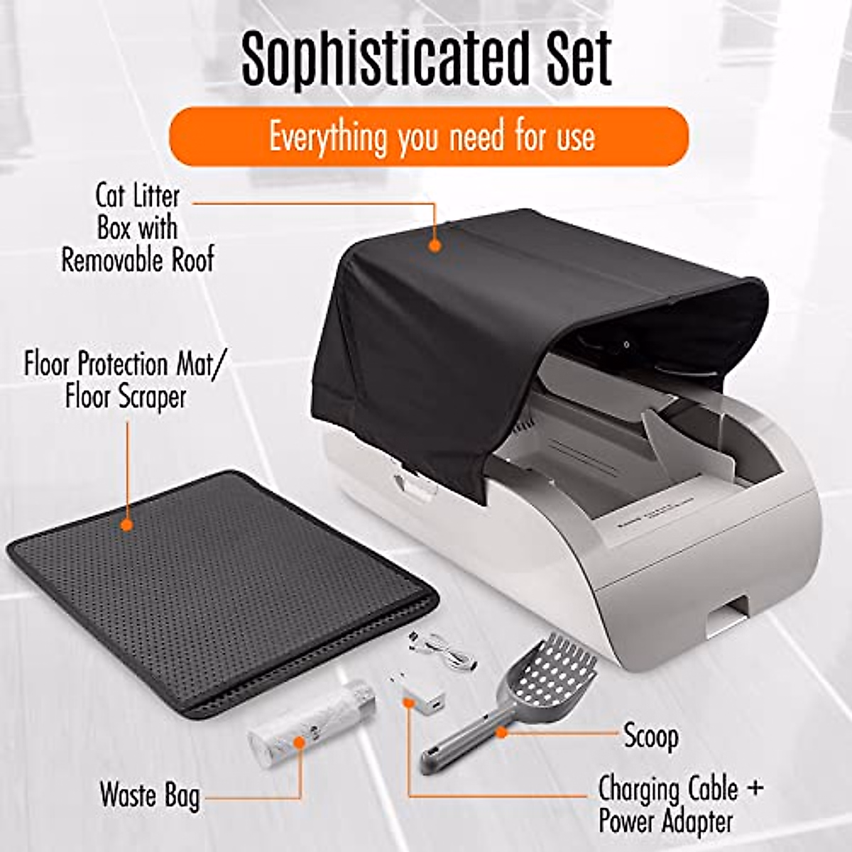 PETH Self Cleaning Cat Litter Box APP Version - No Scooping Automatic Cat Litter Box with a Removable Roof (Grey)