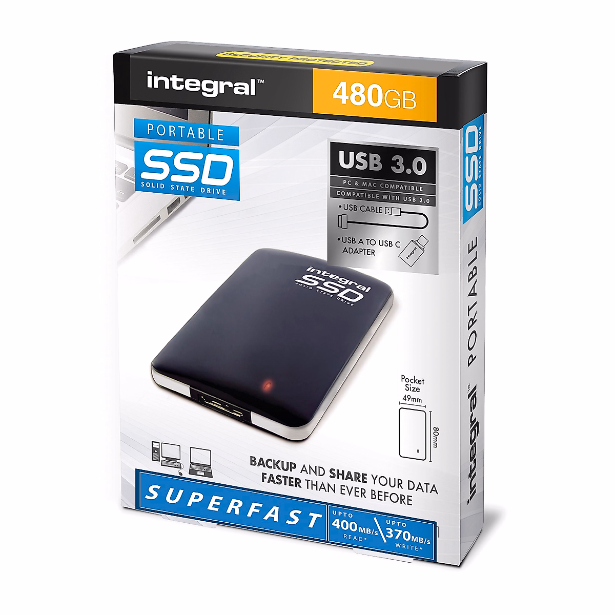 Integral 480GB Portable SSD Drive USB 3.0 External SSD Black