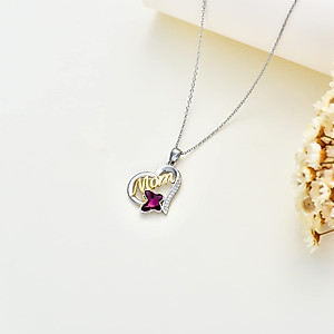 Natural Diamond Mom Heart Necklace for Women,925 Sterling Silver Butterfly Crystal Pendant Necklaces Birthday Gifts for Mom Wife 18"-20’’