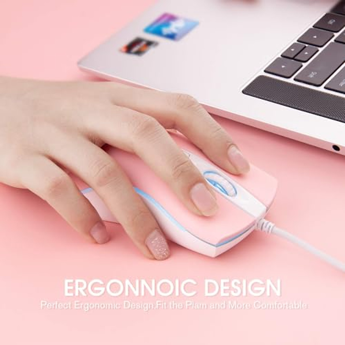 Rii Wired Mouse, USB Computer Mouse,RGB Optical Office Mice for PC,Computer,Laptop,Desktop,Windows,Chromebook (Pink)