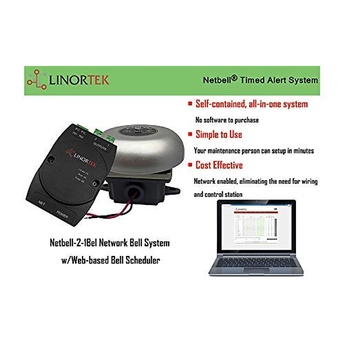 Netbell-2-1Bel TCP/IP Loud Automatic School | Office Break Time Alarm Bell System with Programmable Bell Timer Software Web-Based Electronic Bell Controller