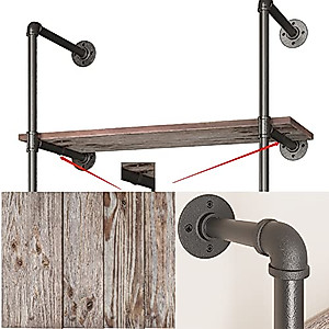 Yuanshikj (42" Tall Industrial Pipe with 31" Solid Wood Shelf/Shevles/Shelving Bookshelf/Bookcase Metal Iron Pipe Rustic Open DIY Display Wall Mounted for Living/Bed/Office Room Decor Storage