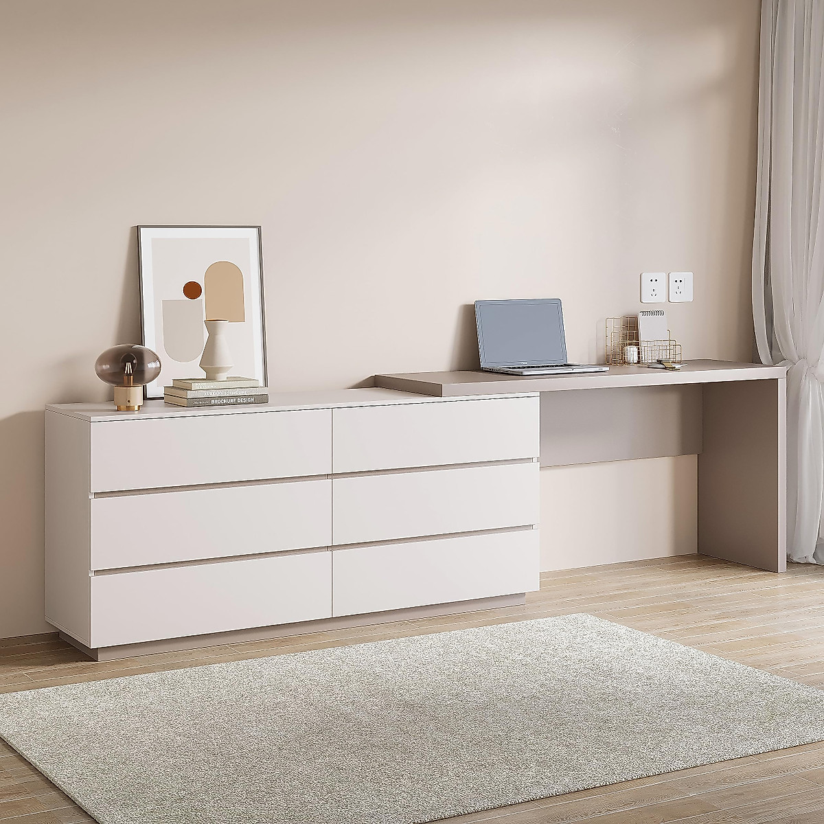 Trroec 97.63" L Shape Desk with 51" File Cabinet, Corner Dresser, Desk with Dresser, Desk with Dresser Combo; Executive Desk with Storage