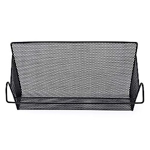 BTSKY Bedside Storage Basket, Dorm Room Bed Storage Basket Metal Mesh Desktop Corner Shelves Hanging Organizer Rack Shelf Bedside for Book Phones Drinks Tissues Office Home with Hook Black