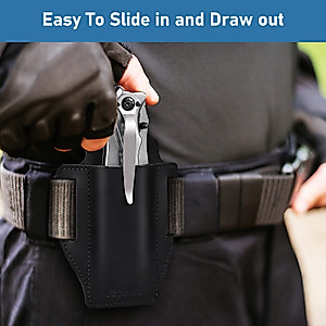 Knife Sheath for Belt, SOGCASE Compact EDC Leather Sheath, Folding Knife Holder, Pocket Knife Holster Compatibility with Praxis Flipper, 110/112 Ranger, SWA24S Knives, (Black, Large)