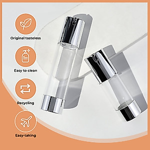 longway 1.7oz/50ml Airless Pump Bottles Silver Airless Cosmetic Cream Pump Bottle Travel Size Dispenser Refillable Containers（Pack of 6）