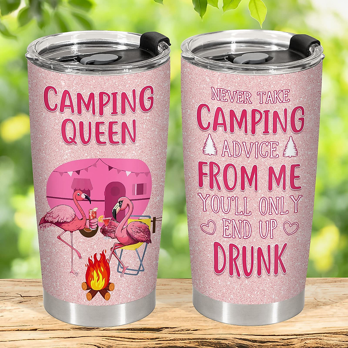 34HD Funny Flamingo Tumbler with Lid, 20 oz Stainless Steel Camping Queen Mug, Vacuum Insulated Camping Tumbler, Flamingo Gifts for Women Mothers Day Christmas Anniversary
