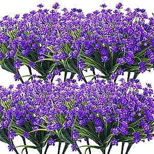 Grunyia Artificial Flowers, 20 Bundles Outdoor Fake Flowers for Decoration UV Resistant Faux Plastic Plants Garden Porch Window Box Décor (Blue)