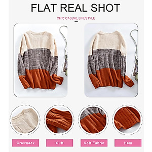 Dokotoo Women's Color Block Sweaters Winter Crewneck Long Sleeve Striped Fall Comfy Loose Knit Jumpers Pullovers Tops Yellow Small