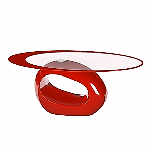 Fab Glass and Mirror Stylish Oval Shape Coffee Table, Red
