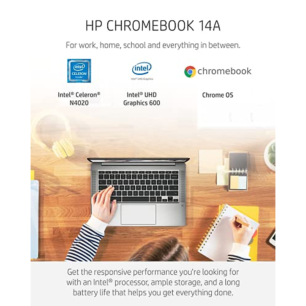 HP Chromebook 14 Laptop, Intel Celeron N4020, 4 GB RAM, 32 GB eMMC, 14” HD Micro-Edge Display, Chrome OS, Thin & Portable, 4K Graphics, Backlit Ash Gray Keyboard (14a-na0024nr, 2021, Mineral Silver)