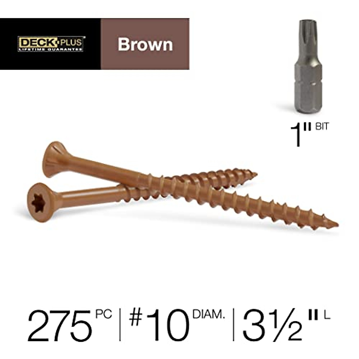 Deck Plus Wood Screws, Brown Exterior Screws, 3-1/2" x #10, 5lb