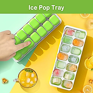 Ice Cube Tray, Silicone Ice Tray with Stackable and Spill-Resistant Lid, Easy Release Ice Cube Trays for Freezer, BPA Free Reusable Ice Trays for DIY Flavor (2 Pack)