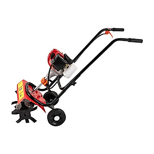 Futchoy 52CC 2 Stroke Gas Powered Tiller Heavy Duty Mini Gasoline Tiller Cultivator Gas Powered 2-Cycle Gasoline Garden Farm Tilling Rototiller