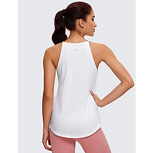 CRZ YOGA Halter Tank Tops for Women High Neck Workout Tops Flowy Cami Tanks Sleeveless Tops Athletic Yoga Shirts White Small
