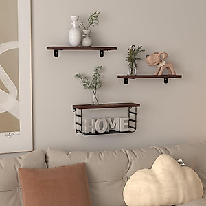 Lavezee Floating Shelves for Wall Decor, Bathroom Shelf Over Toilet Paper Storage with Wire Basket Shelving Set of 3
