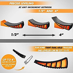 CARMTEK Camper Leveler 2-Pack Kit | Curved RV Levelers with Trailer Wheel Chocks for Dual Axle Trailers | Faster RV Leveling System Than RV Leveling Blocks | RV Accessories for Travel Trailers