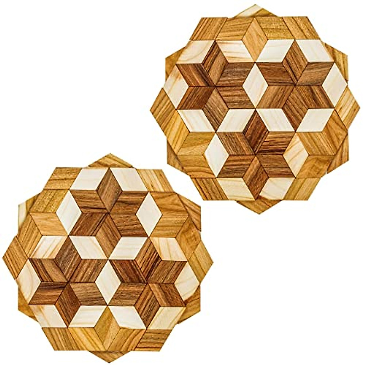 Natural Wood Trivets for Hot Dishes Set Sturdy 8'', Pots and Pans - 2 Eco Friendly Hot Pads for Kitchen Counter - Round Stand Dining Table Decor,Hot Plates to Protect - Wood Teapot Trivet Gifts