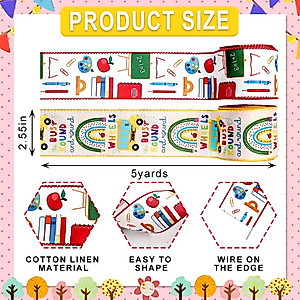 2 Rolls Back to School Fabric Ribbons School Theme Burlap Linen Ribbons School Bus Apple Books Ribbons for First Day of School Gift Wrapping Outdoor Hanging Decoration Supplies (2.5 Inch * 5 Yards)