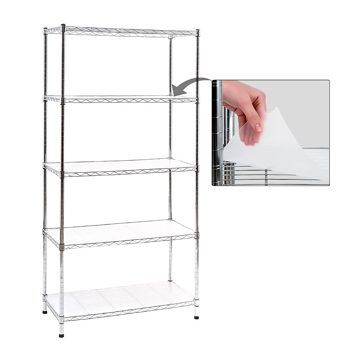 EFINE Chrome 5-Shelf Shelving Unit with Shelf Liners Set of 5, Adjustable, Steel Wire Shelves, 150lbs Loading Capacity Per Shelf, Shelving Units and Storage for Kitchen and Garage (30W x 14D x 60H)