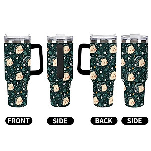 Cute Hedgehogs Flowers Tumbler with Handle Travel Mug Water Bottle Tea Coffee Cup Black-style