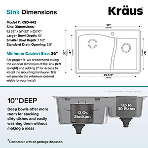 Kraus Quarza Kitchen Sink | 33-Inch 60/40 Bowls | Black Granite | KGD-442 model