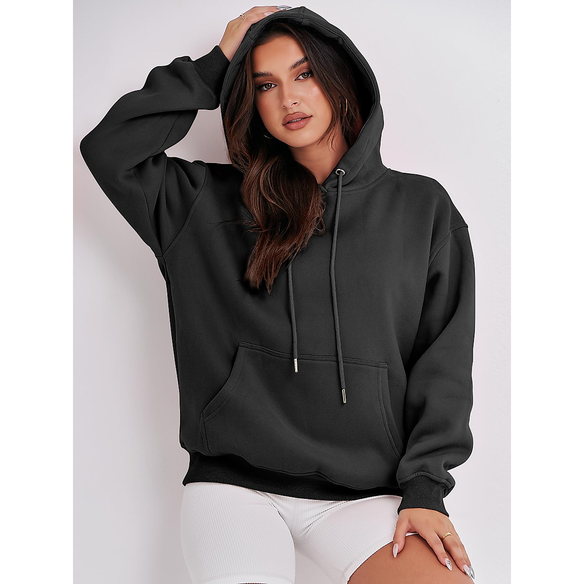 ANRABESS Women's Oversized Fleece Hoodies Basic Pullover Sweatshirt Fall Fashion 2024 Outfits Trendy Y2k Teens Preppy Clothes Black-M