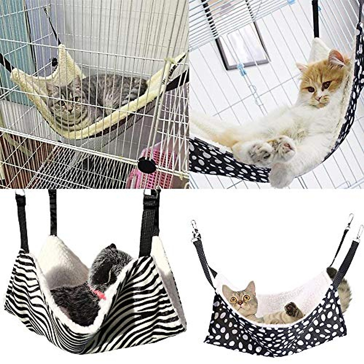 AKIRO Pet Cage Hammock, Pet Hanging Bed Round Dot Tower Zebra Leopard Pattern Warm Pet Hammock Pet Cage Hammock, Soft Plush Hanging Pet Cat Bed Mat Winter Warm Cotton Cat Hammock for Kitten Cat Cage