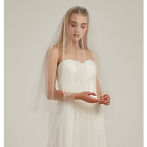 Leimandy Double Layer Tulle Bridal Veil 2 Tier Sheer Wedding Veil with Comb B013 (Ivory, 40'' length)