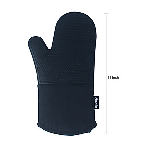 Honla Silicone Oven Mitts,Heat Resistant to 500 F,1 Pair of Non Slip Kitchen Oven Gloves for Cooking,Baking,Grilling,Barbecue Potholders,Black