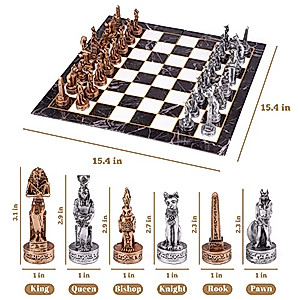 15" Figures Egyptian Style Chess Sets for Adults and Cardboard Chess Board Family Large Folding Chess Board Game 3D Resin Chess Pieces and Storage Slots