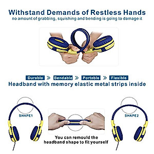 2 Pack of SIMOLIO Foldable Kids Headphone with Mic & 75dB, 85dB, 94dB Volume Limited, Children Headphones for Girls,Boys,On-Ear Kids Headphones for School,Travel(Mint,Yellow)