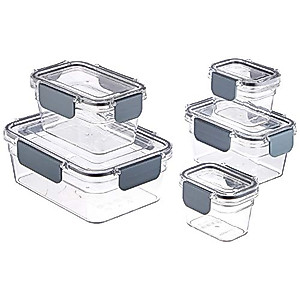 Amazon Basics Tritan 10 Piece (5 Containers and 5 Lids) Locking Food Storage Container - Clear