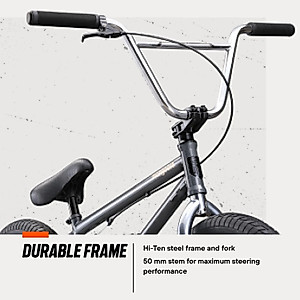 Mongoose Legion L60 Kids Freestyle BMX Bike, Intermediate Rider, Boys and Girls Bikes, 20-Inch Wheels, Hi-Ten Steel Frame, Micro Drive 25x9T BMX Gearing, Grey